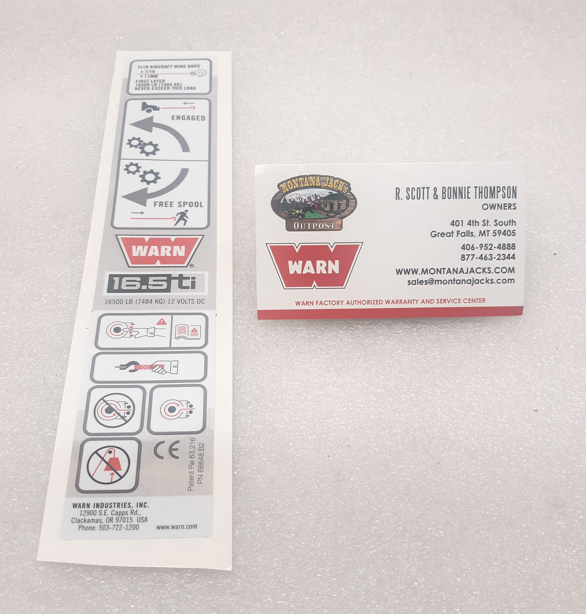 WARN 68648 Nameplate Decal for 16.5ti — Montana Jacks Outpost